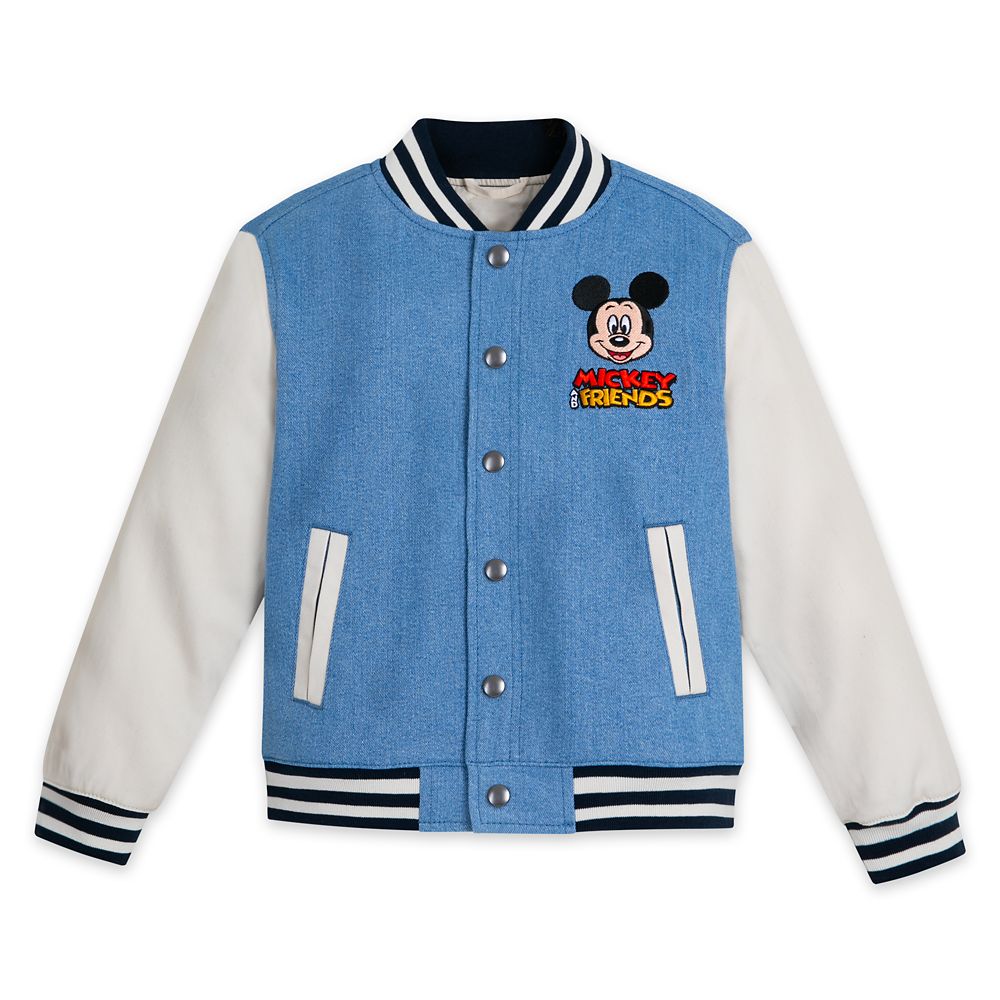 Mickey Mouse and Friends Denim Varsity Jacket for Kids | Disney Store